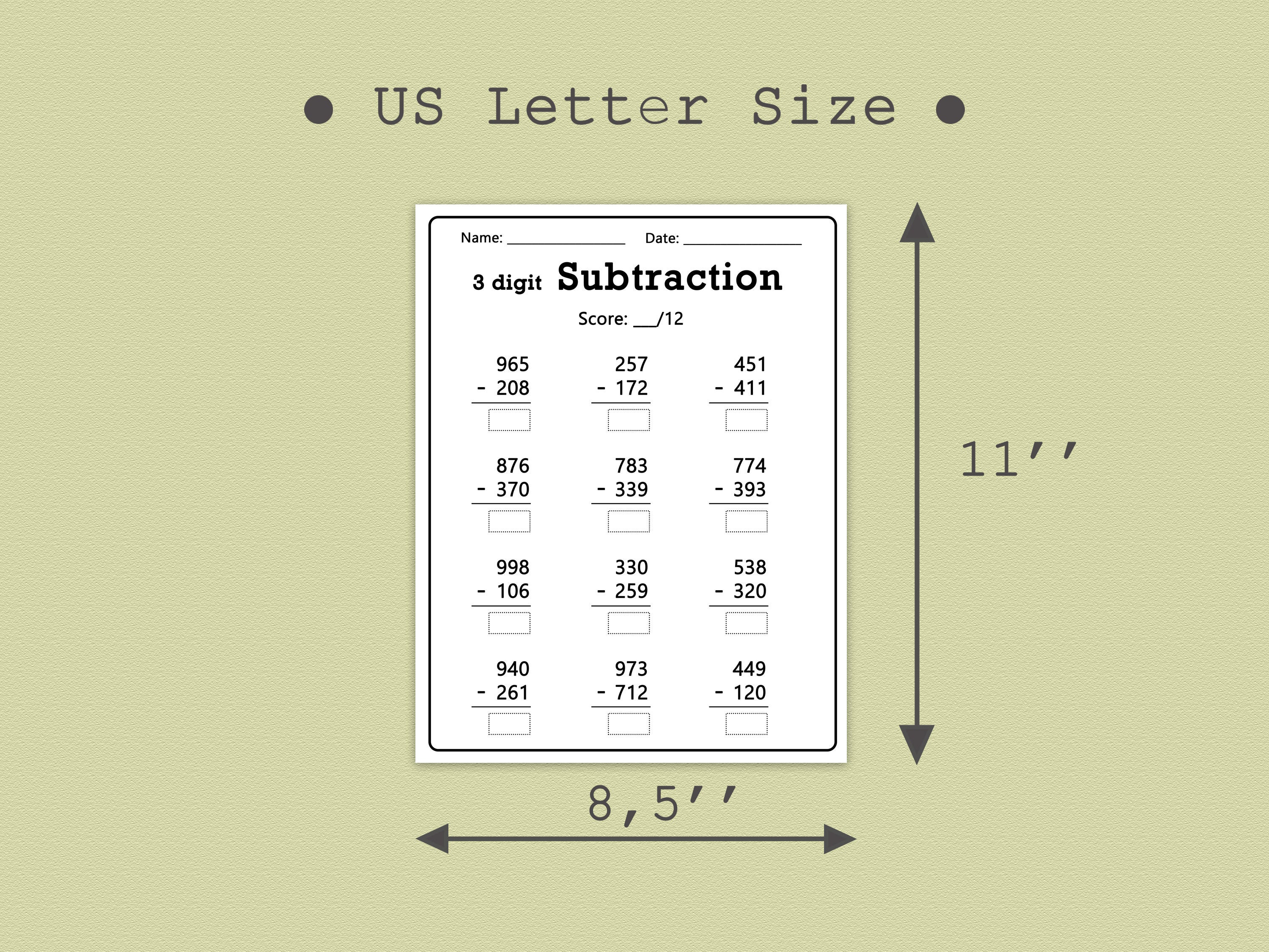 100 Three Digit Subtraction Worksheets, 100-999 Numbers, Printable Math ...