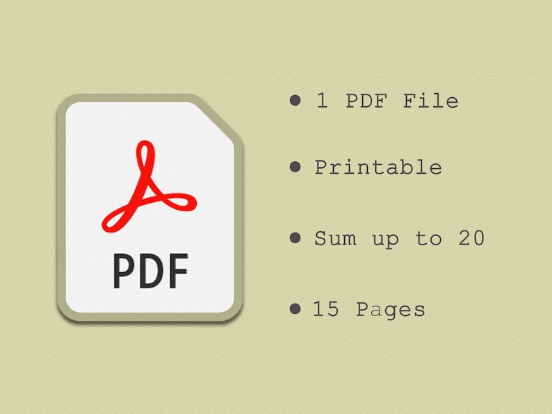 15 Addition Math Worksheets, Sum up to 20, Printable - Etsy