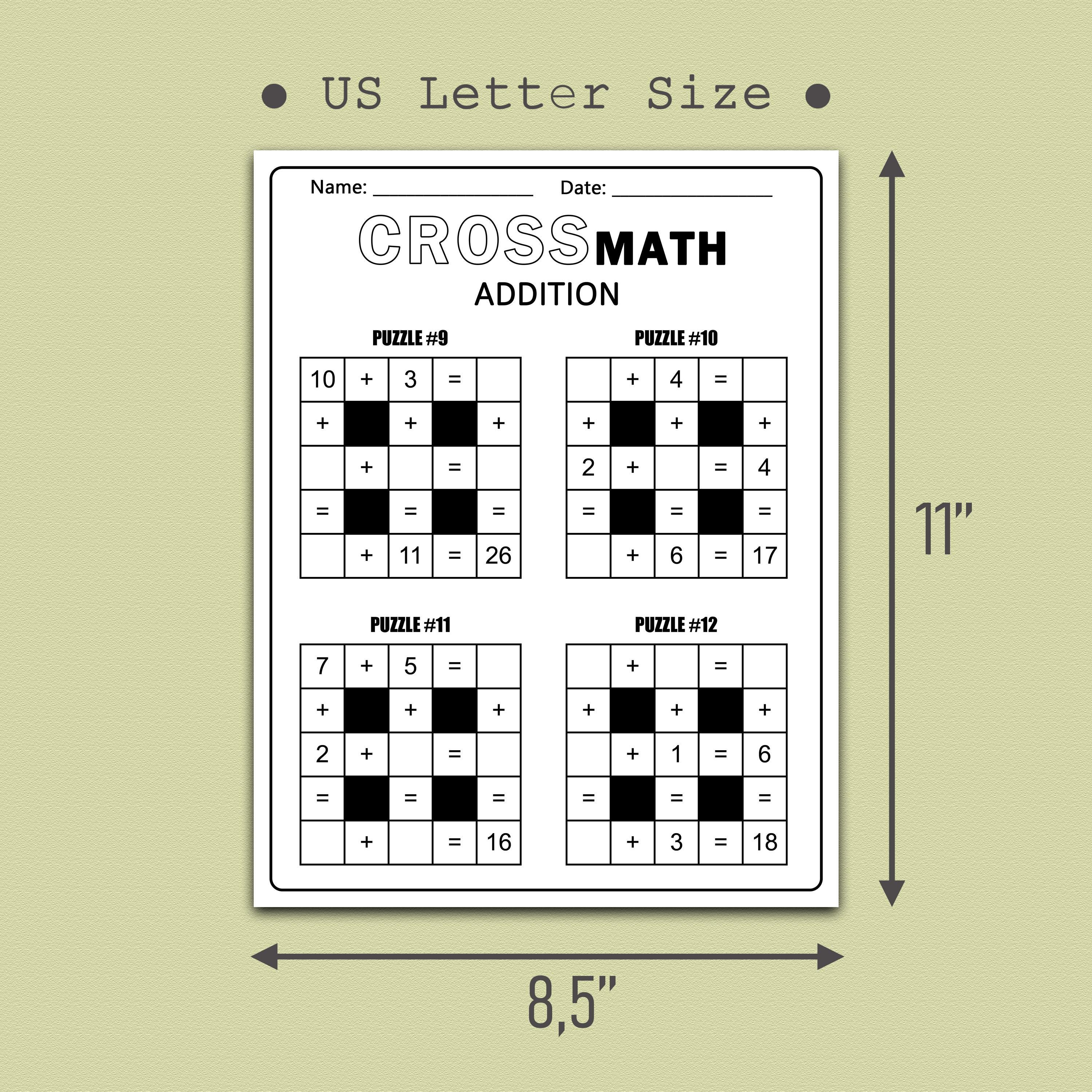 Cross Math Puzzles | Addition up to 40 | Printable Math Worksheets ...