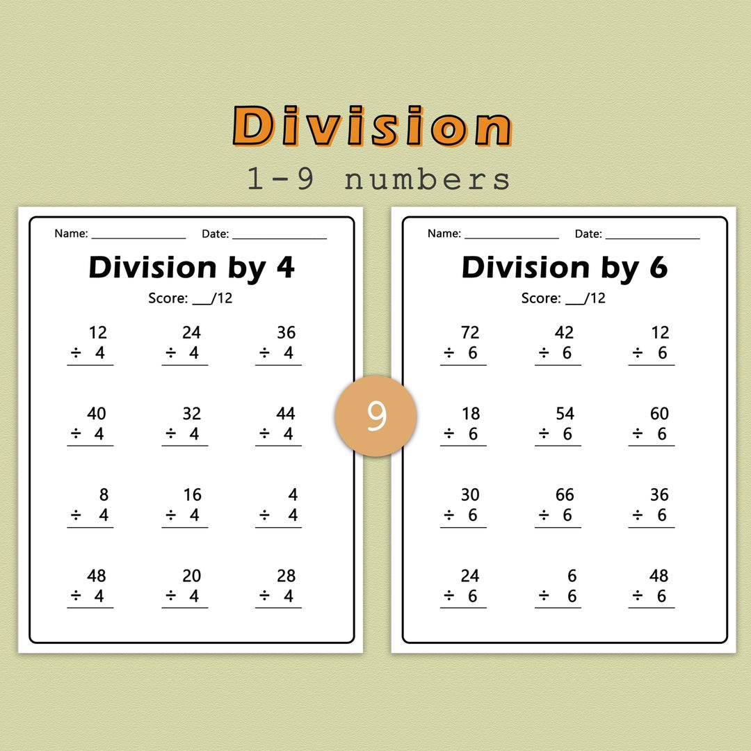 9 Division Worksheets, 1-9 Numbers, Printable Math Worksheets - Etsy