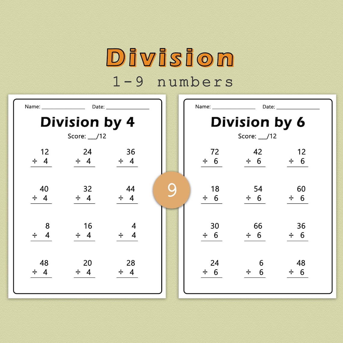 9 Division Worksheets, 1-9 Numbers, Printable Math Worksheets - Etsy