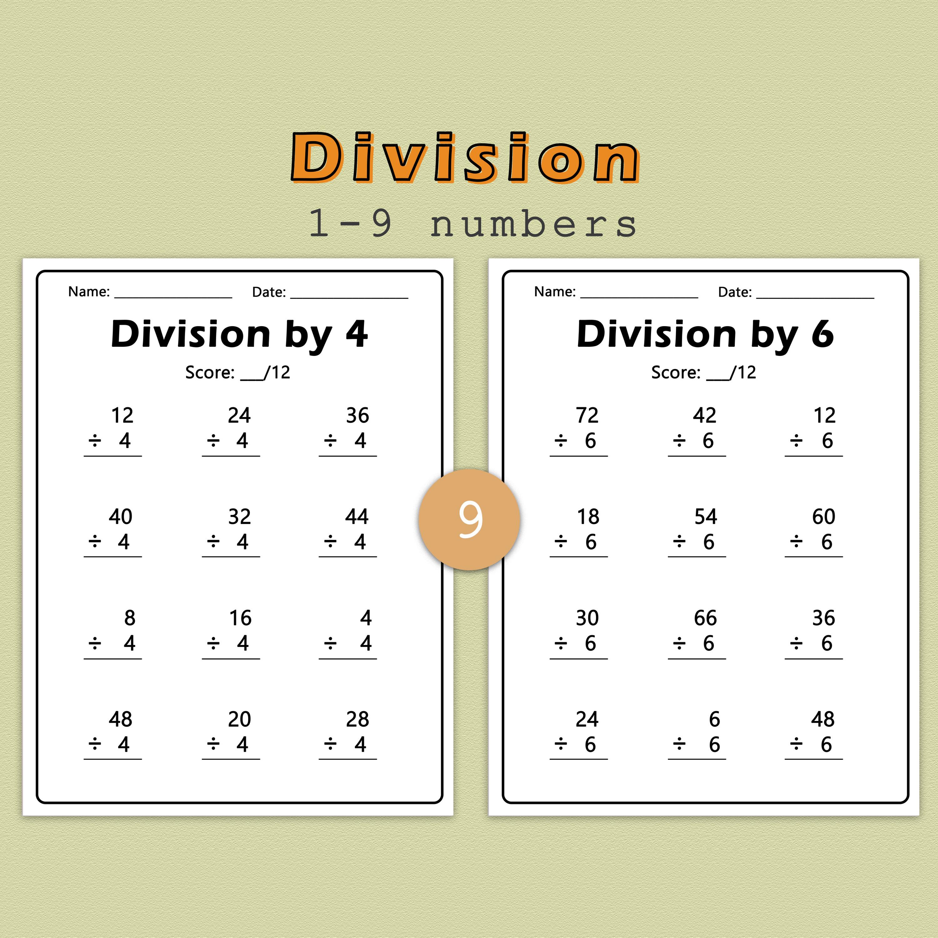 9 Division Worksheets, 1-9 Numbers, Printable Math Worksheets - Etsy
