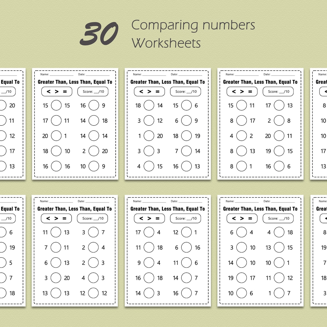 Comparing Numbers 1-20 | Greater Than, Less Than , Equal To ...