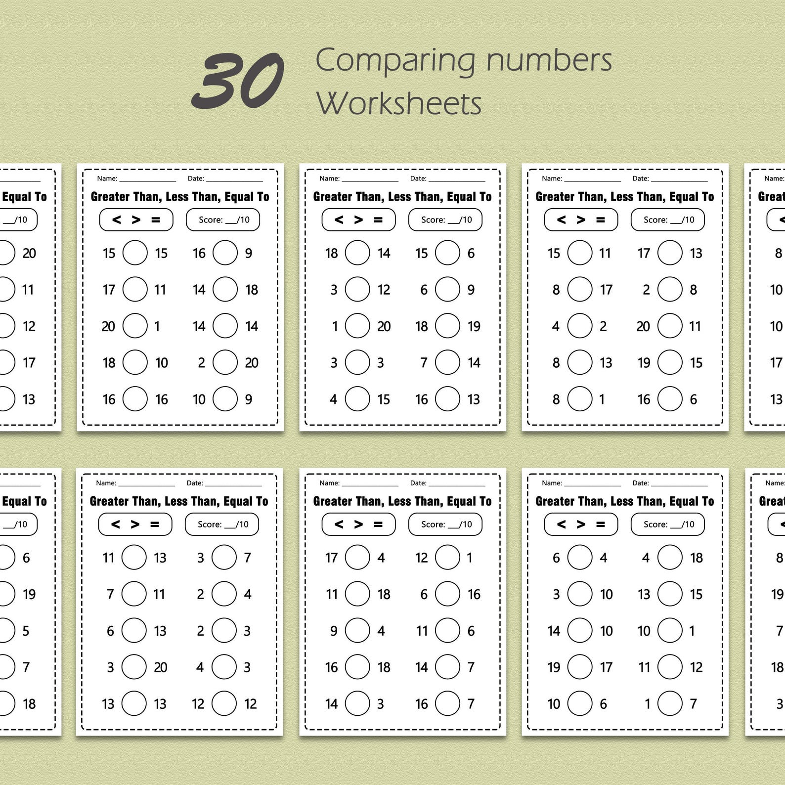 Comparing Numbers 1-20 | Greater Than, Less Than , Equal To ...