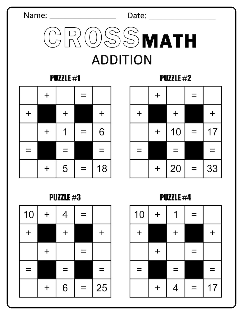 Cross Math Puzzles | Addition up to 40 | Printable Math Worksheets ...