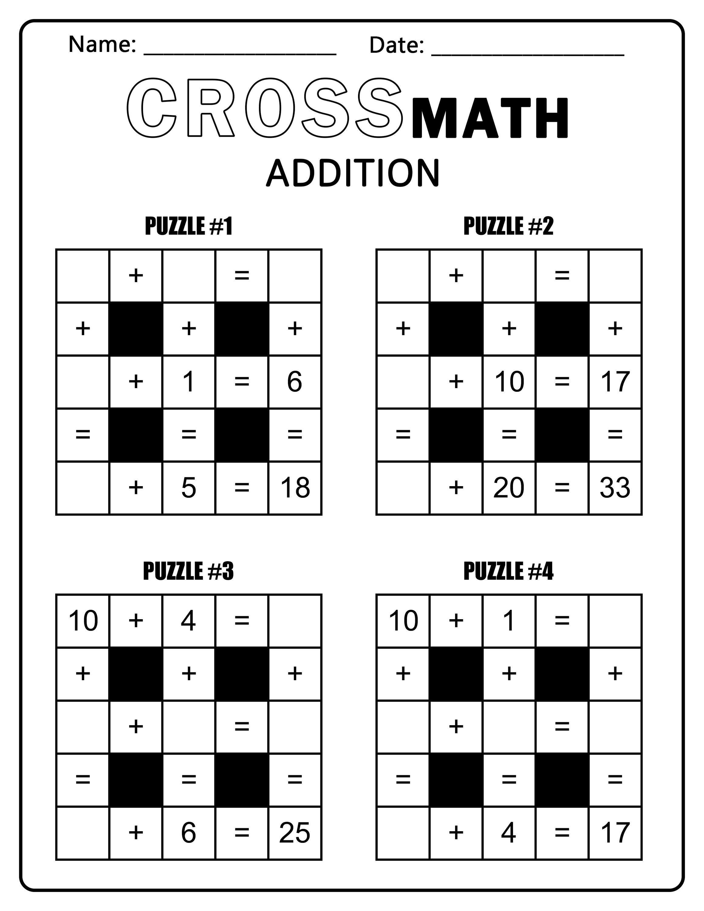 Cross Math Puzzles | Addition up to 40 | Printable Math Worksheets ...