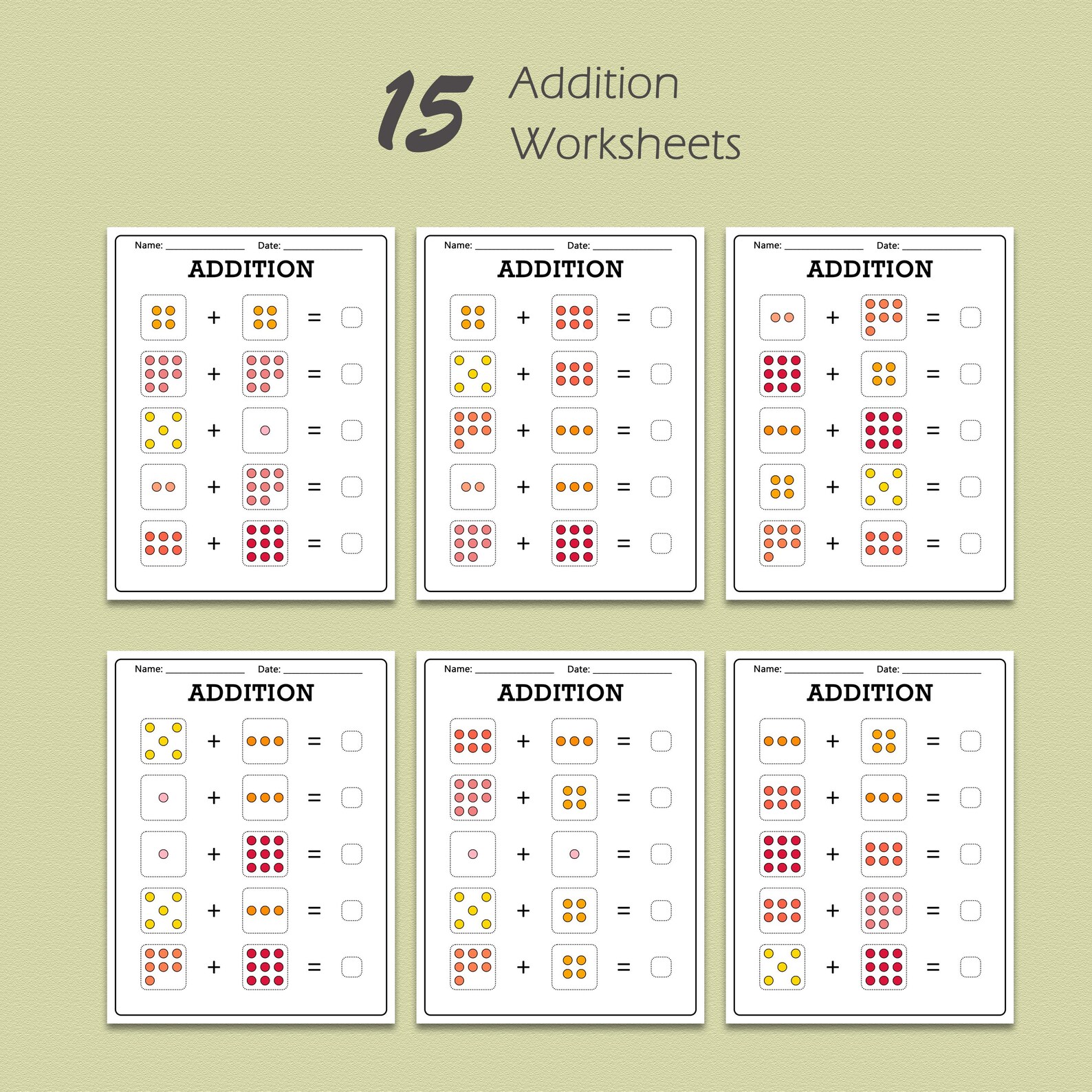Addition With Dots Math Worksheets: Numbers 1-9 (PDF Printable) - Etsy