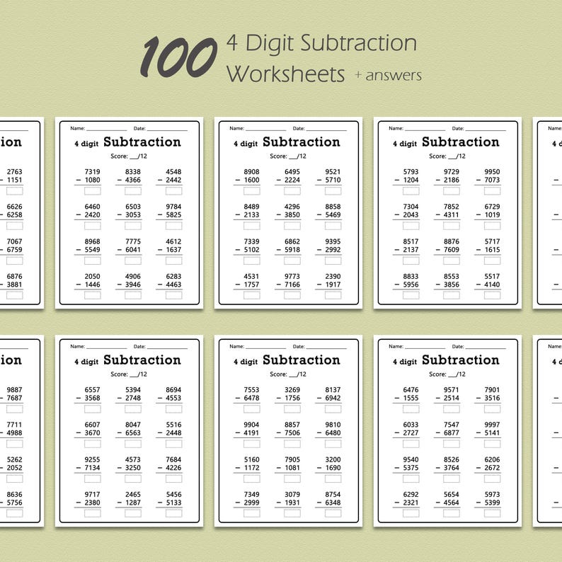 100 Four Digit Subtraction Worksheets | Printable Math Worksheets ...