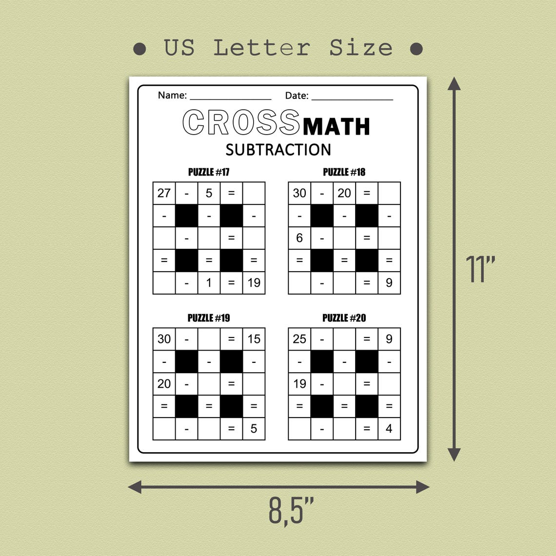 Cross Math Puzzles | Subtraction Numbers 1-30 | Printable Math ...