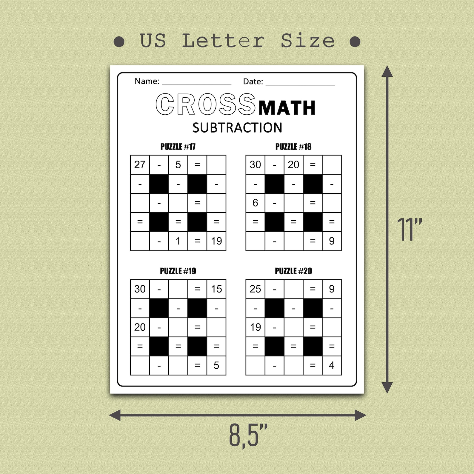 Cross Math Puzzles | Subtraction Numbers 1-30 | Printable Math ...