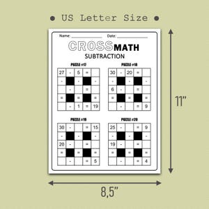 Cross Math Puzzles | Subtraction Numbers 1-30 | Printable Math ...