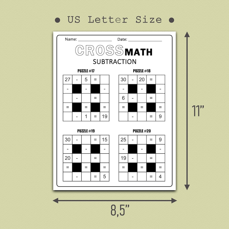 Cross Math Puzzles | Subtraction Numbers 1-30 | Printable Math ...
