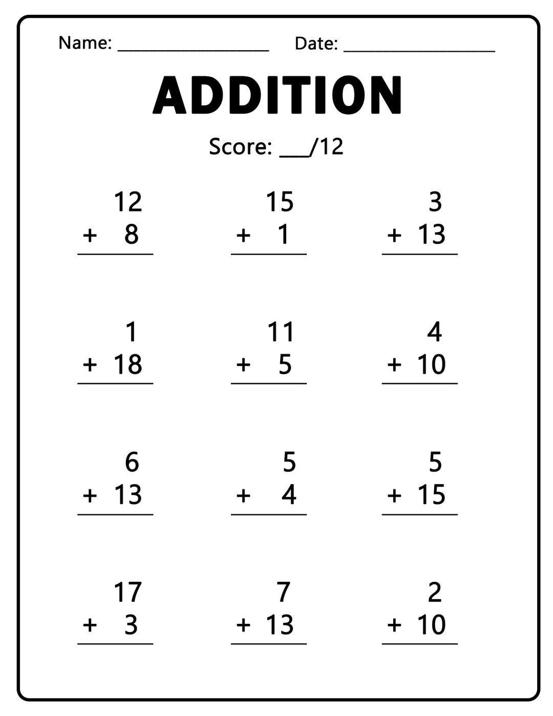 15 Addition Math Worksheets, Sum up to 20, Printable - Etsy