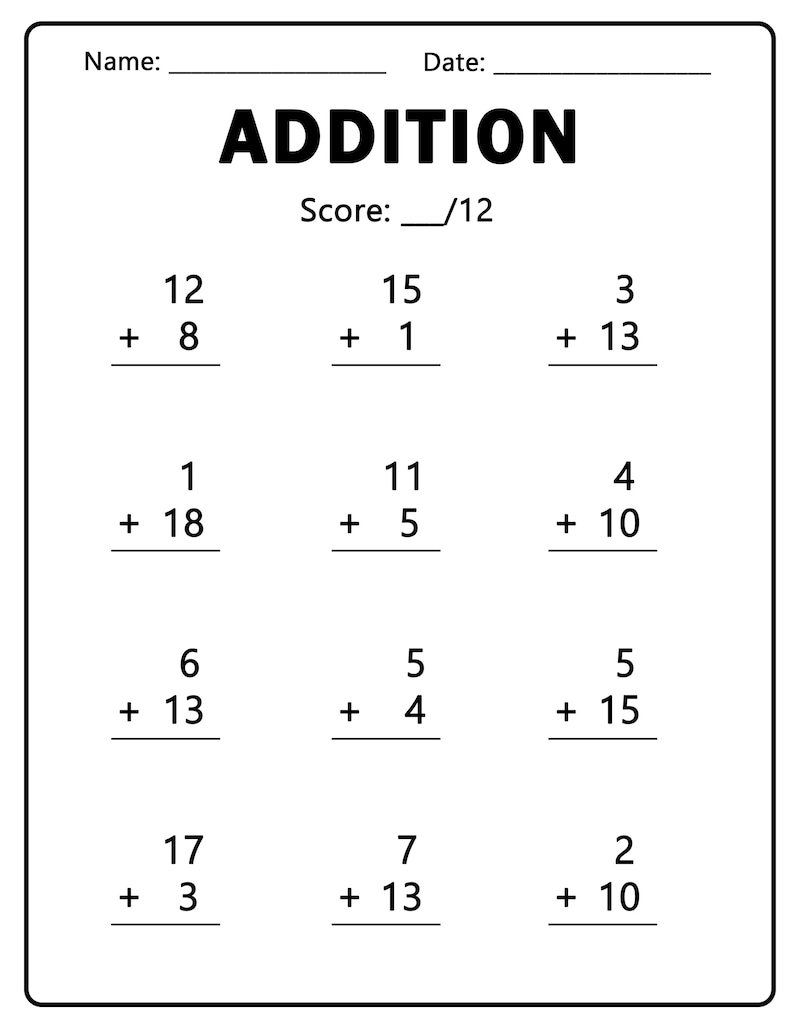 15 Addition Math Worksheets, Sum up to 20, Printable - Etsy
