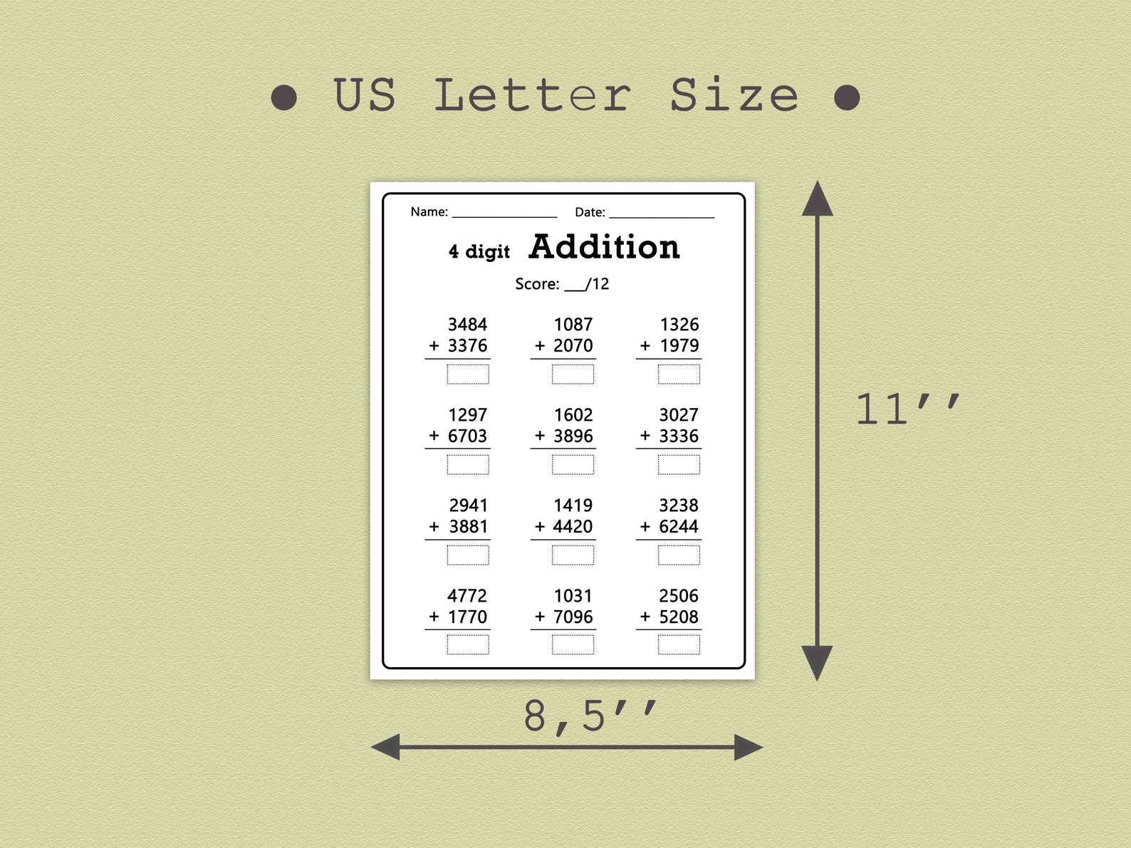 100 Four Digit Addition Worksheets, 1000-9999 Numbers, Printable Math ...
