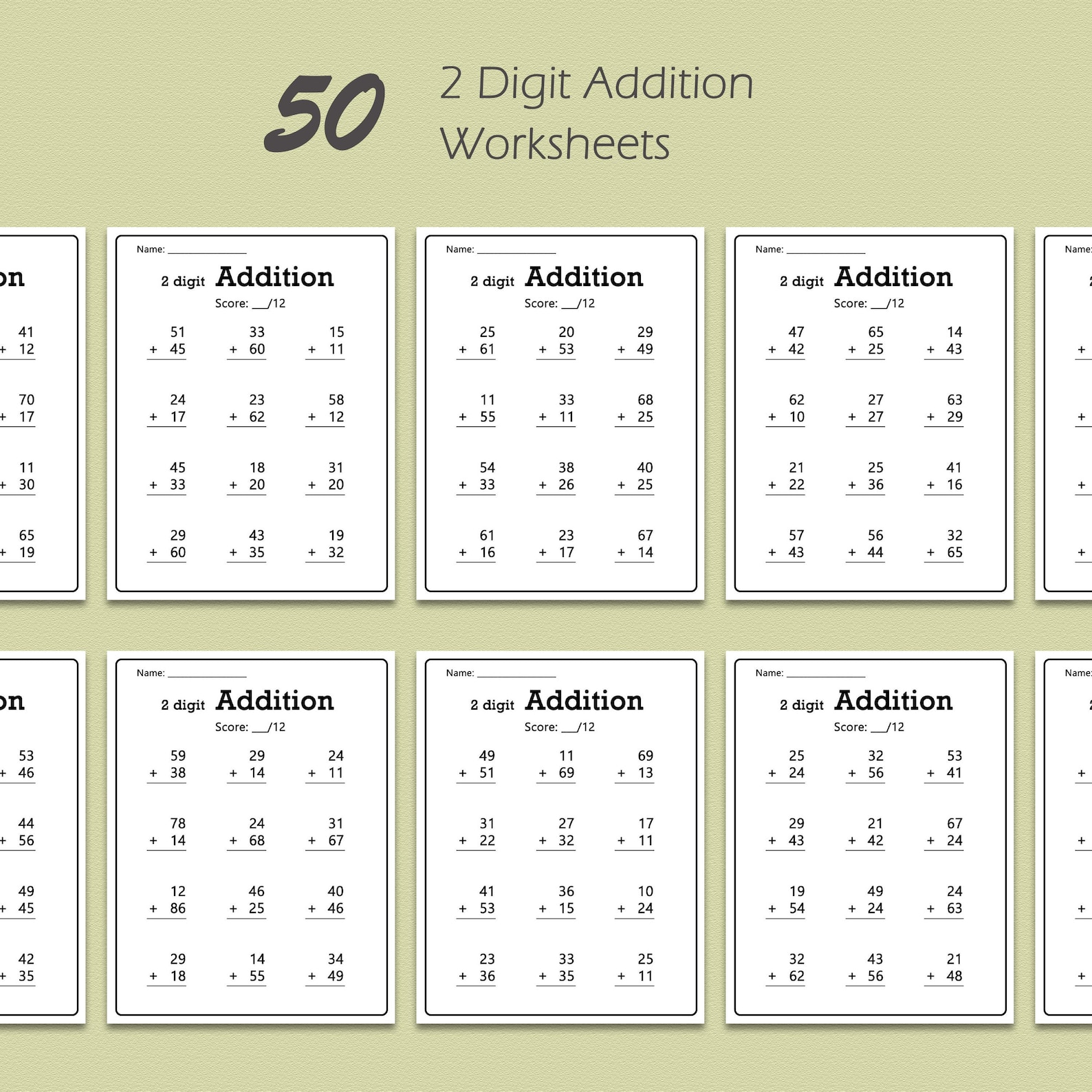 50 Two Digit Addition Worksheets | Printable Math Worksheets, 10-99 ...