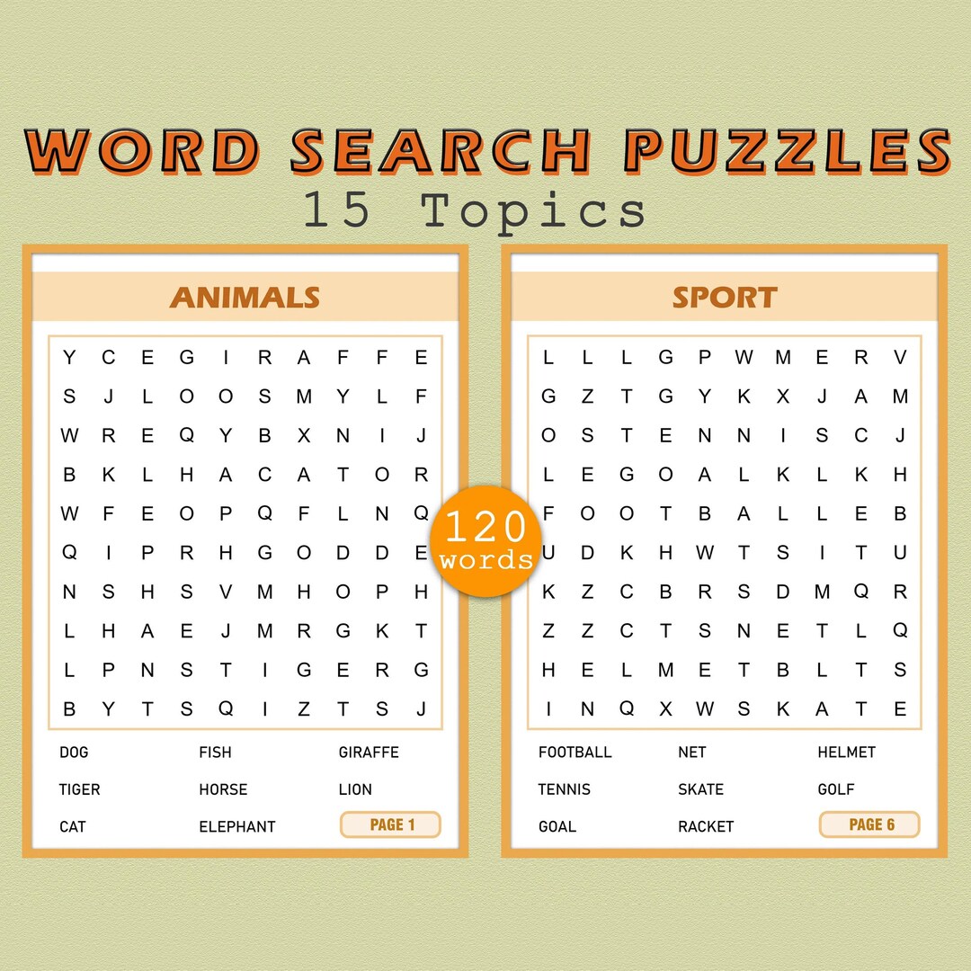 Word Search Puzzles 15 Topics 120 Words for Kids - Etsy