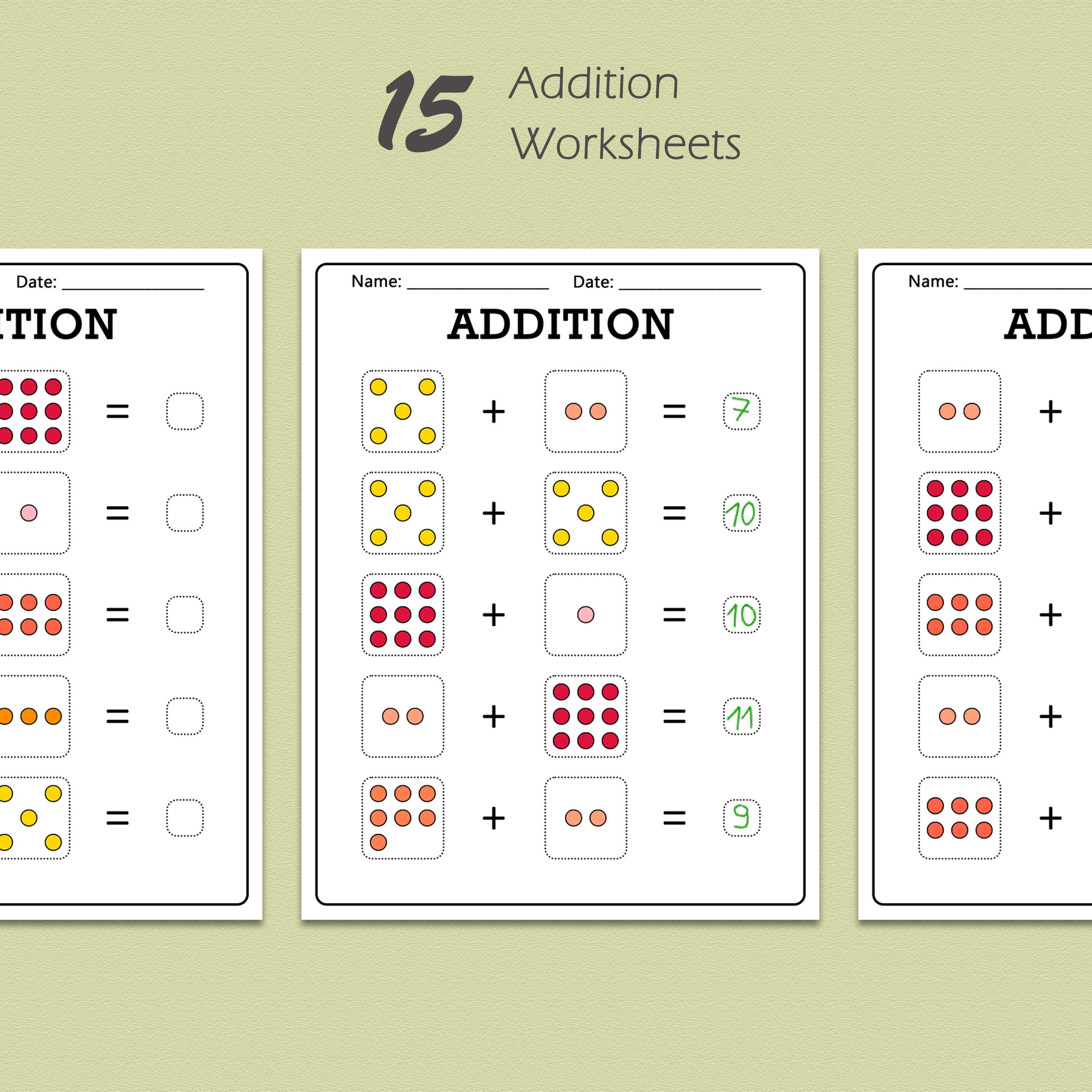 Addition With Dots Math Worksheets: Numbers 1-9 (PDF Printable) - Etsy