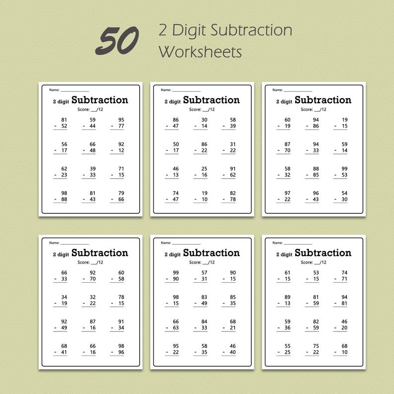 50 Two Digit Subtraction Worksheets | Printable Math Worksheets, 10-99 ...