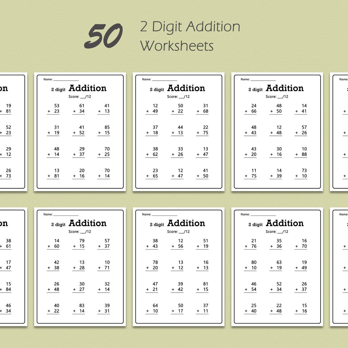 50 Two Digit Addition Worksheets | Printable Math Worksheets, 10-99 ...