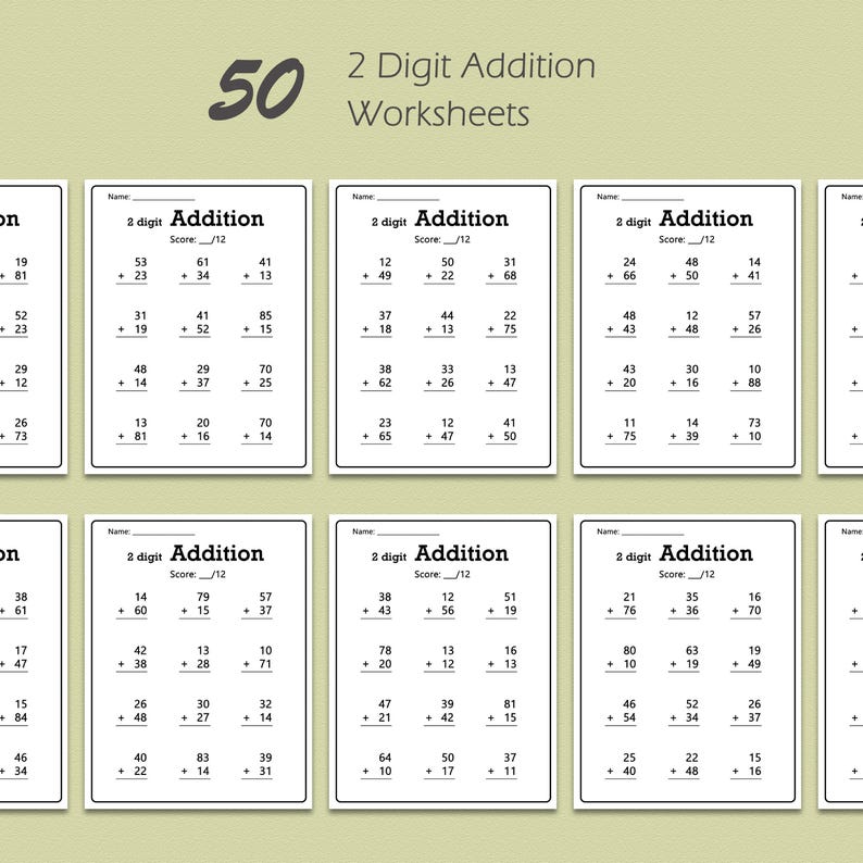 50 Two Digit Addition Worksheets | Printable Math Worksheets, 10-99 ...
