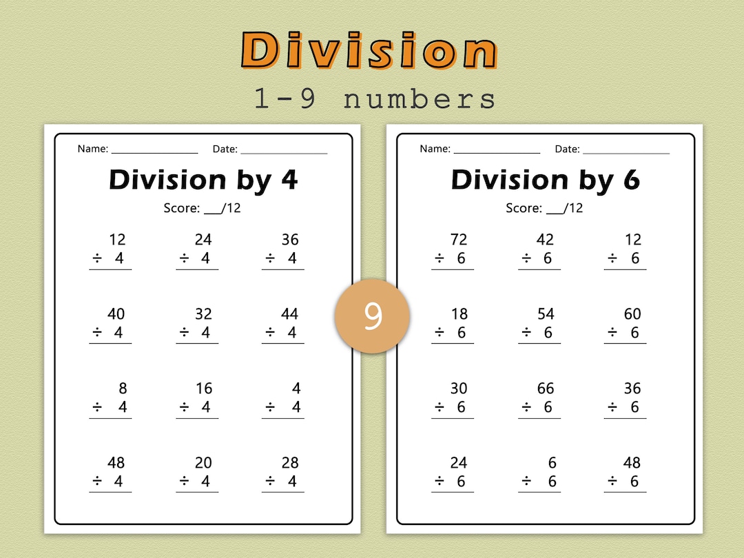 9 Division Worksheets, 1-9 Numbers, Printable Math Worksheets - Etsy