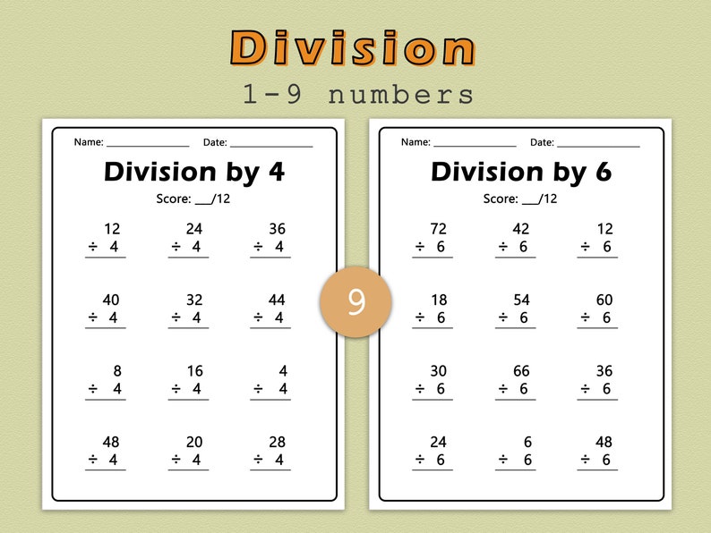 9 Division Worksheets, 1-9 Numbers, Printable Math Worksheets - Etsy