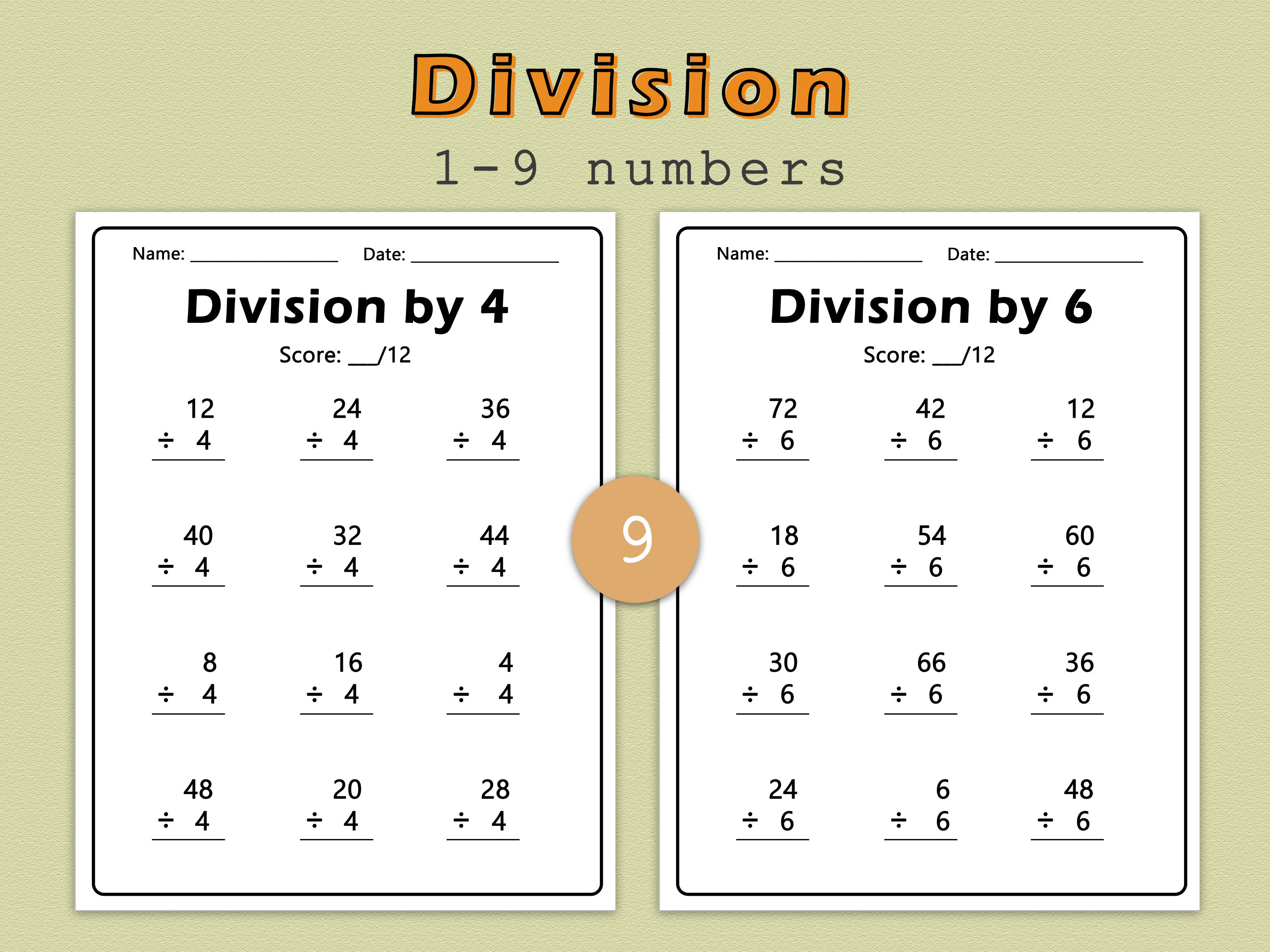 9 Division Worksheets, 1-9 Numbers, Printable Math Worksheets - Etsy