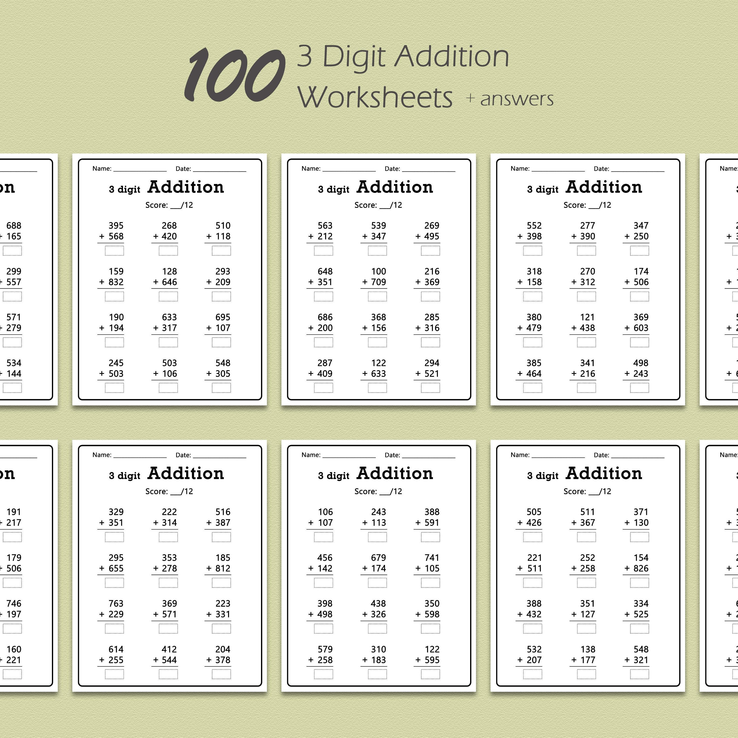 100 Three Digit Addition Worksheets | Printable Math Worksheets, 100 ...