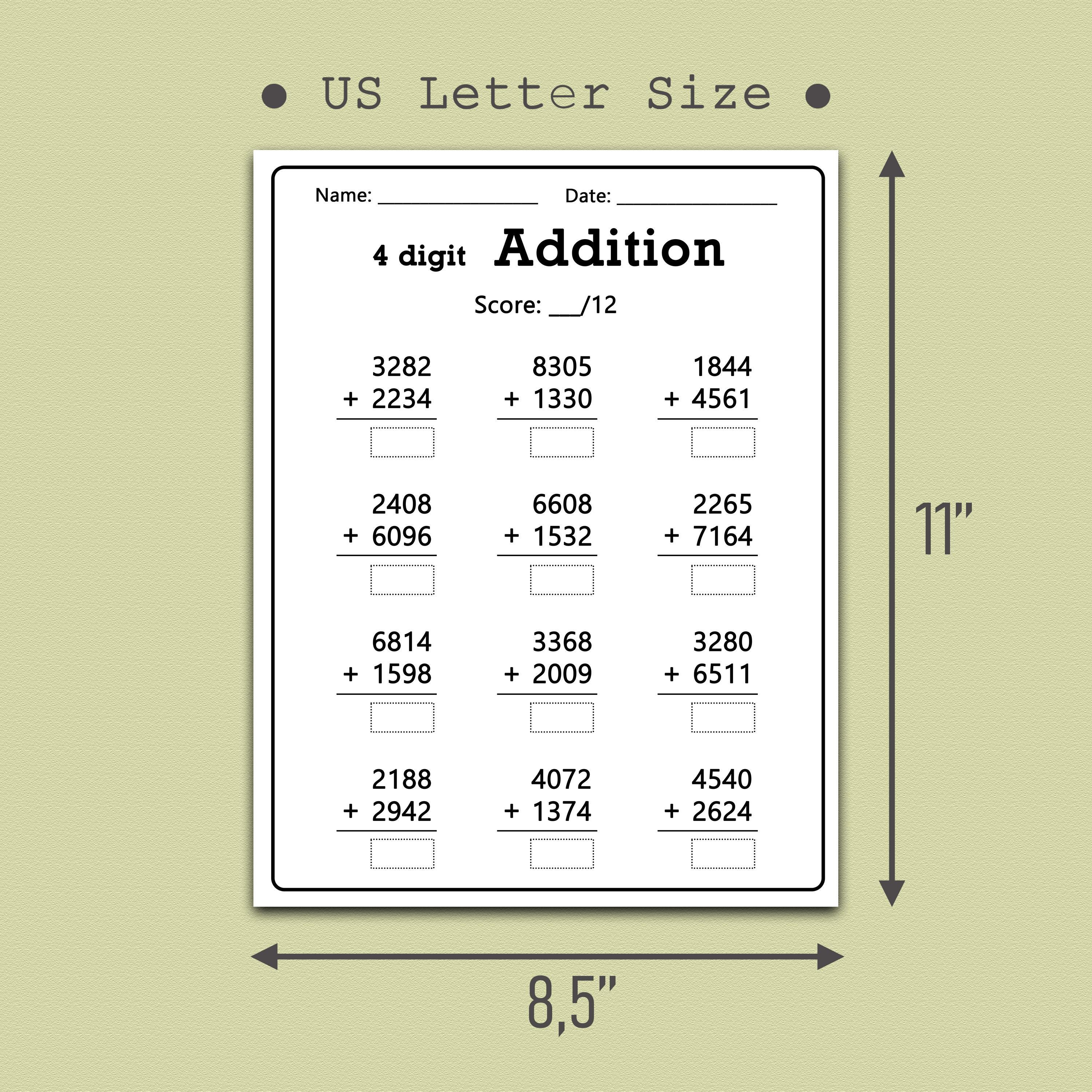 100 Four Digit Addition Worksheets | Printable Math Worksheets ...