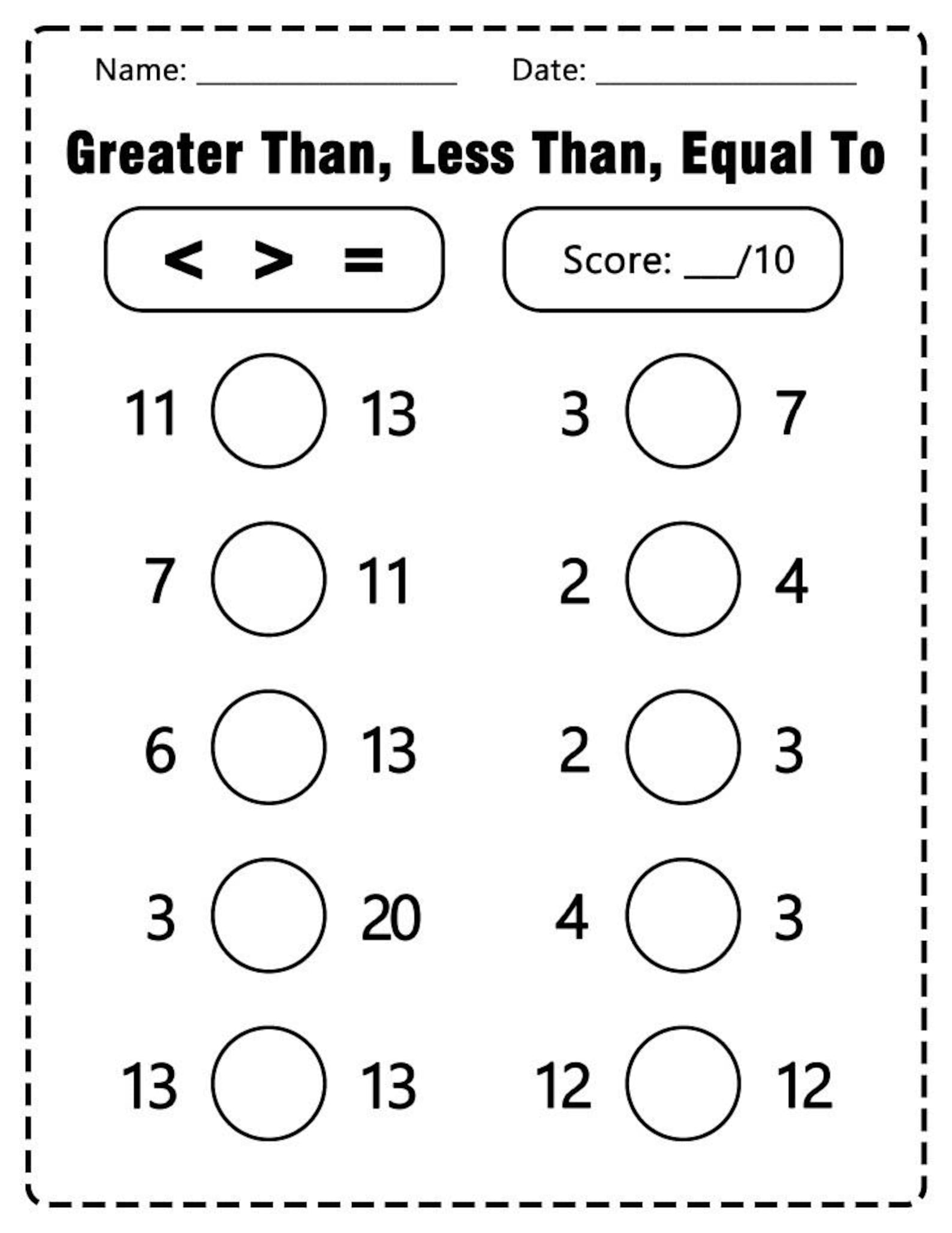 Comparing Numbers 1-20 | Greater Than, Less Than , Equal To ...