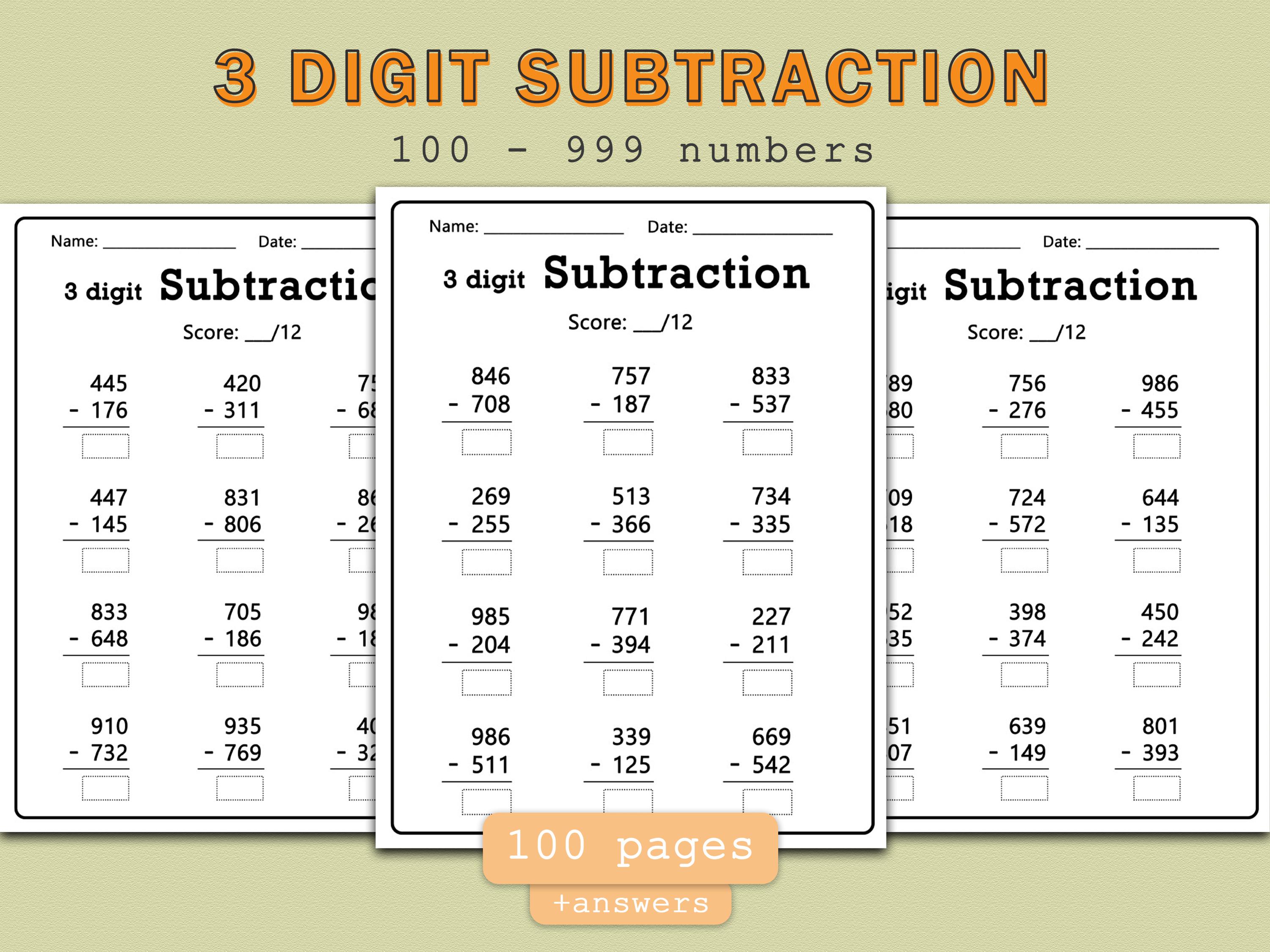Three Digit Subtraction With Regrouping Worksheets Subtracting Ones