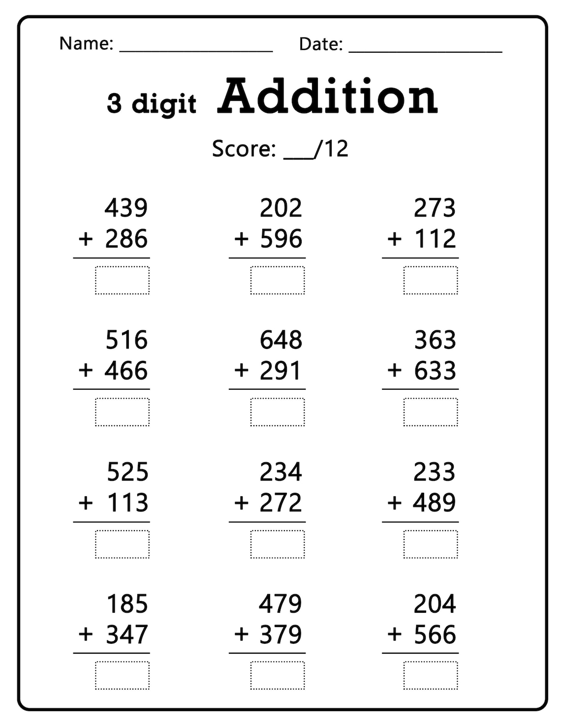 100 Three Digit Addition Worksheets | Printable Math Worksheets, 100 ...