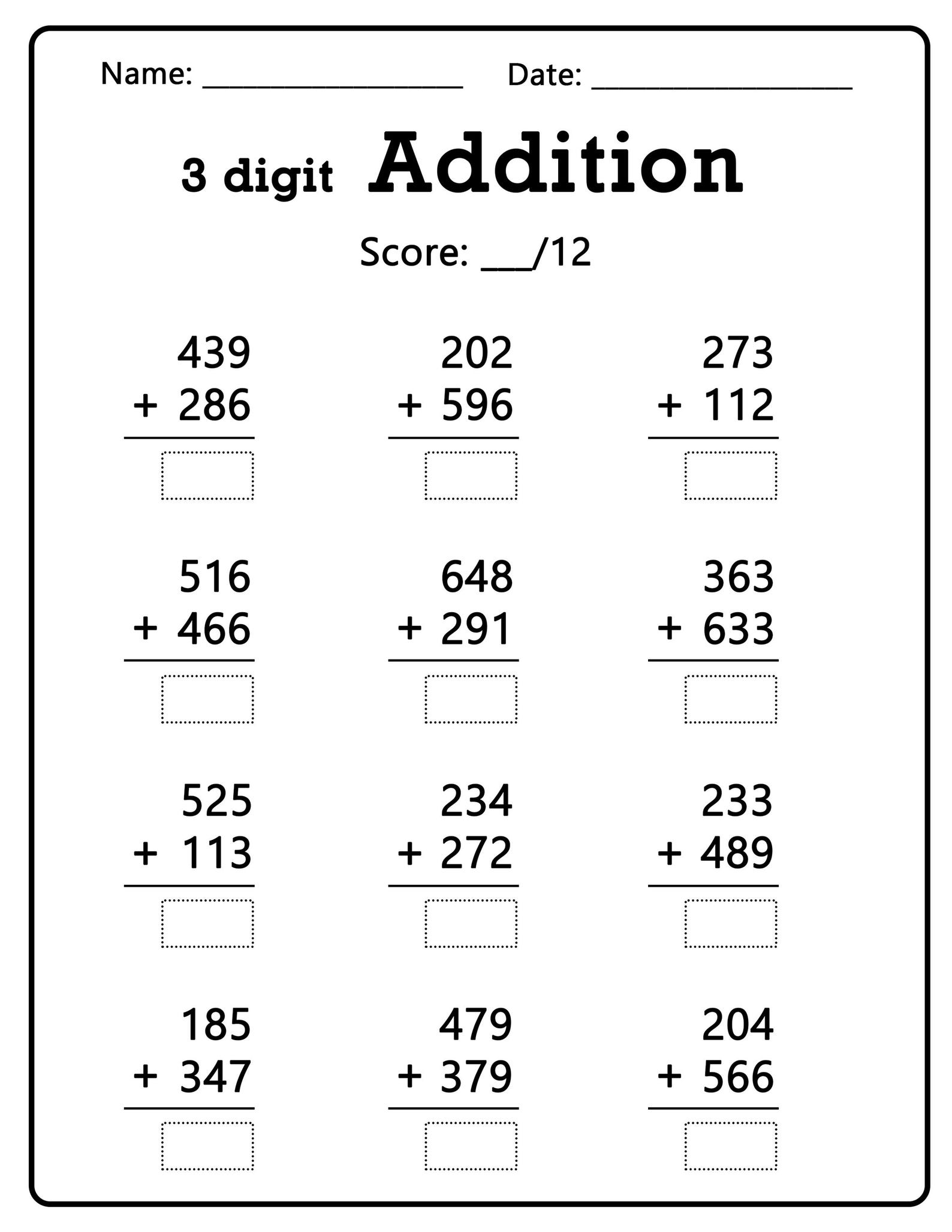 100 Three Digit Addition Worksheets | Printable Math Worksheets, 100 ...