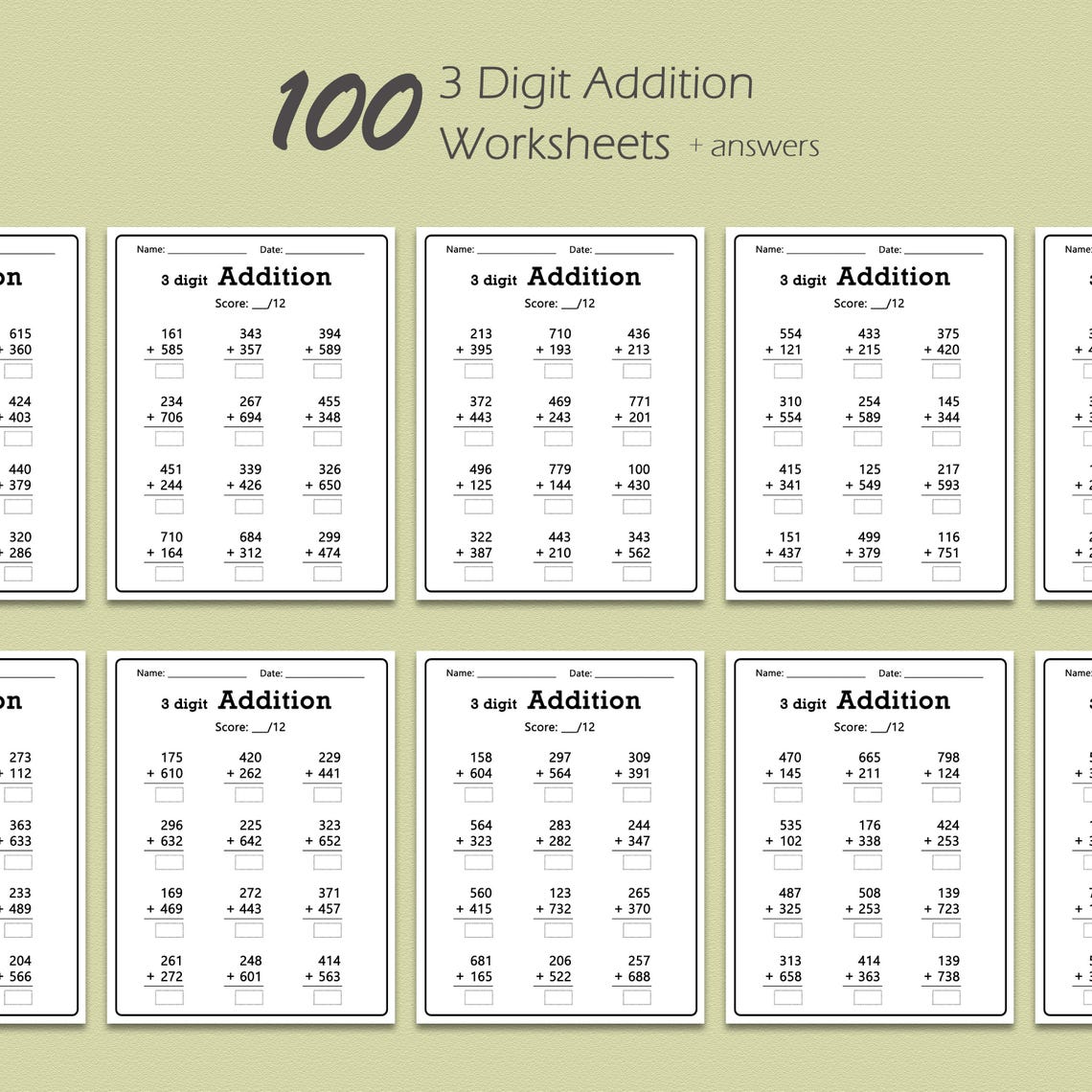 100 Three Digit Addition Worksheets | Printable Math Worksheets, 100 ...