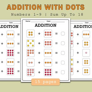 Addition With Dots Math Worksheets: Numbers 1-9 (PDF Printable) - Etsy