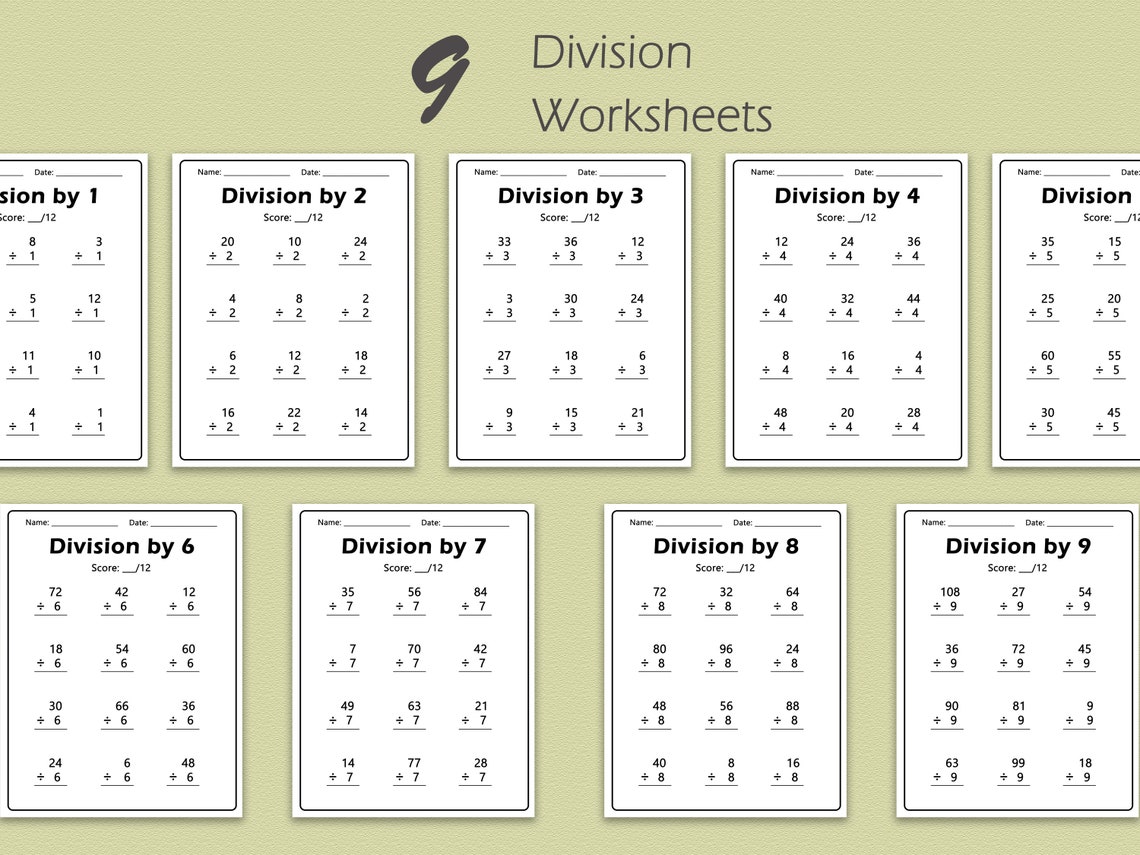 9 Division Worksheets, 1-9 Numbers, Printable Math Worksheets - Etsy