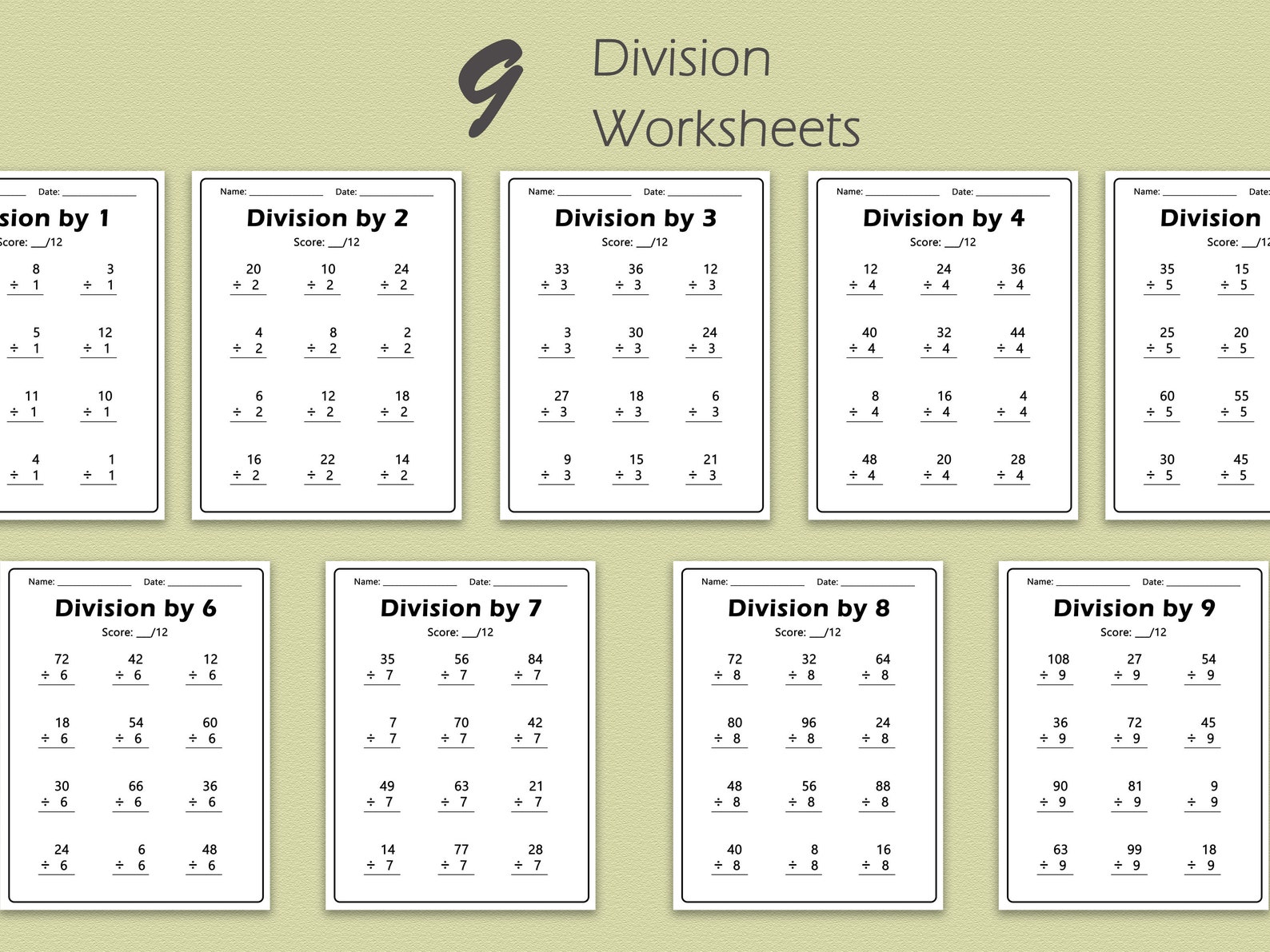9 Division Worksheets, 1-9 Numbers, Printable Math Worksheets - Etsy