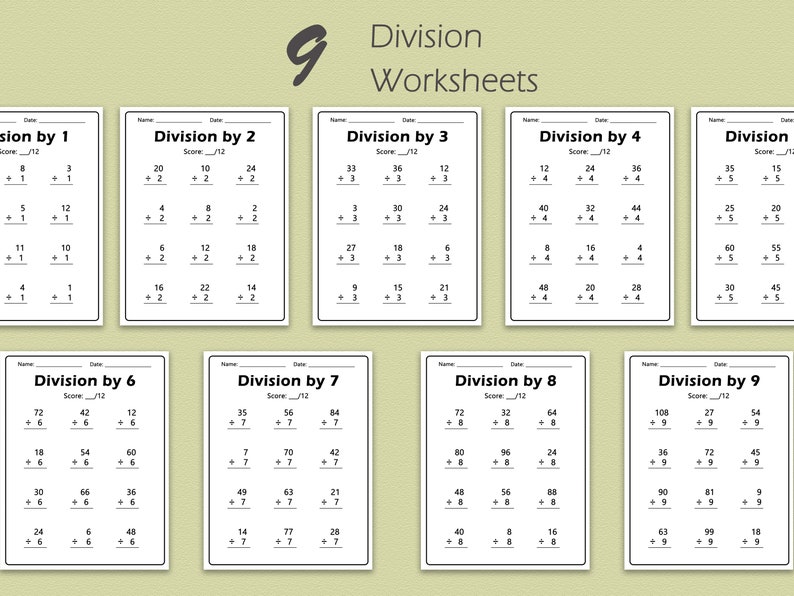 9 Division Worksheets, 1-9 Numbers, Printable Math Worksheets - Etsy