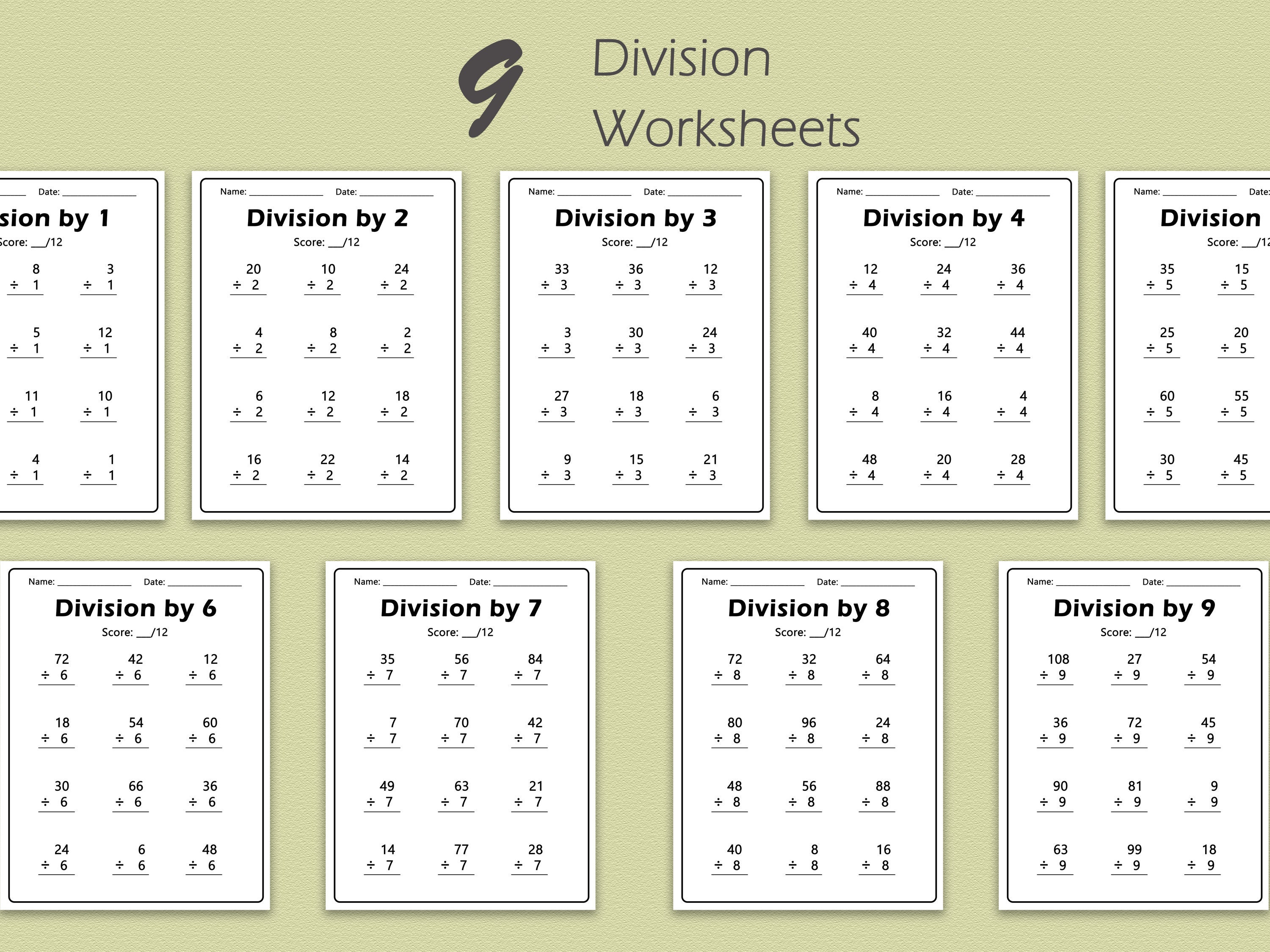 9 Division Worksheets, 1-9 Numbers, Printable Math Worksheets - Etsy