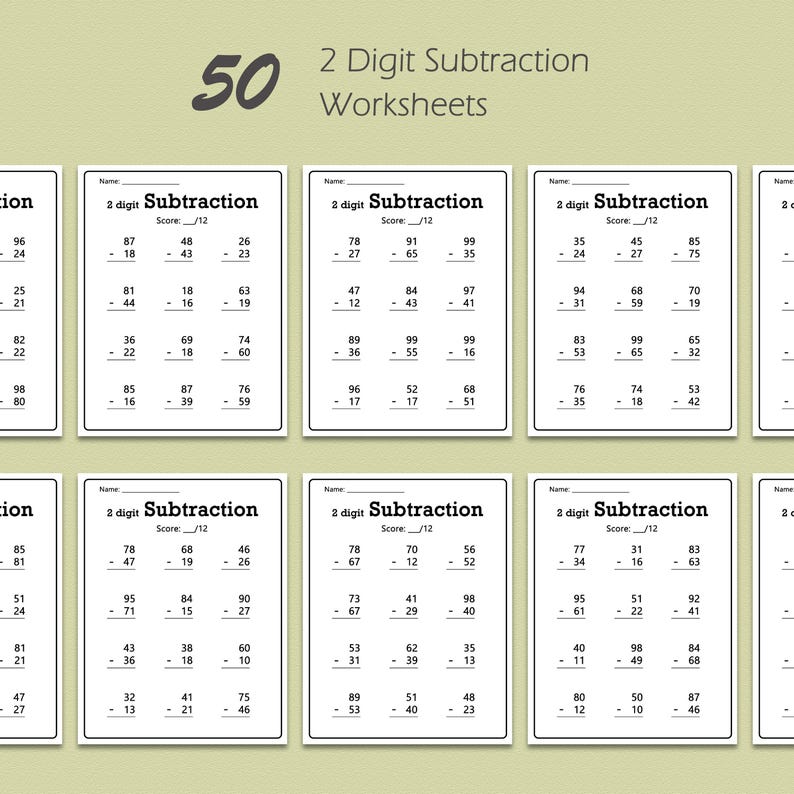 50 Two Digit Subtraction Worksheets | Printable Math Worksheets, 10-99 ...