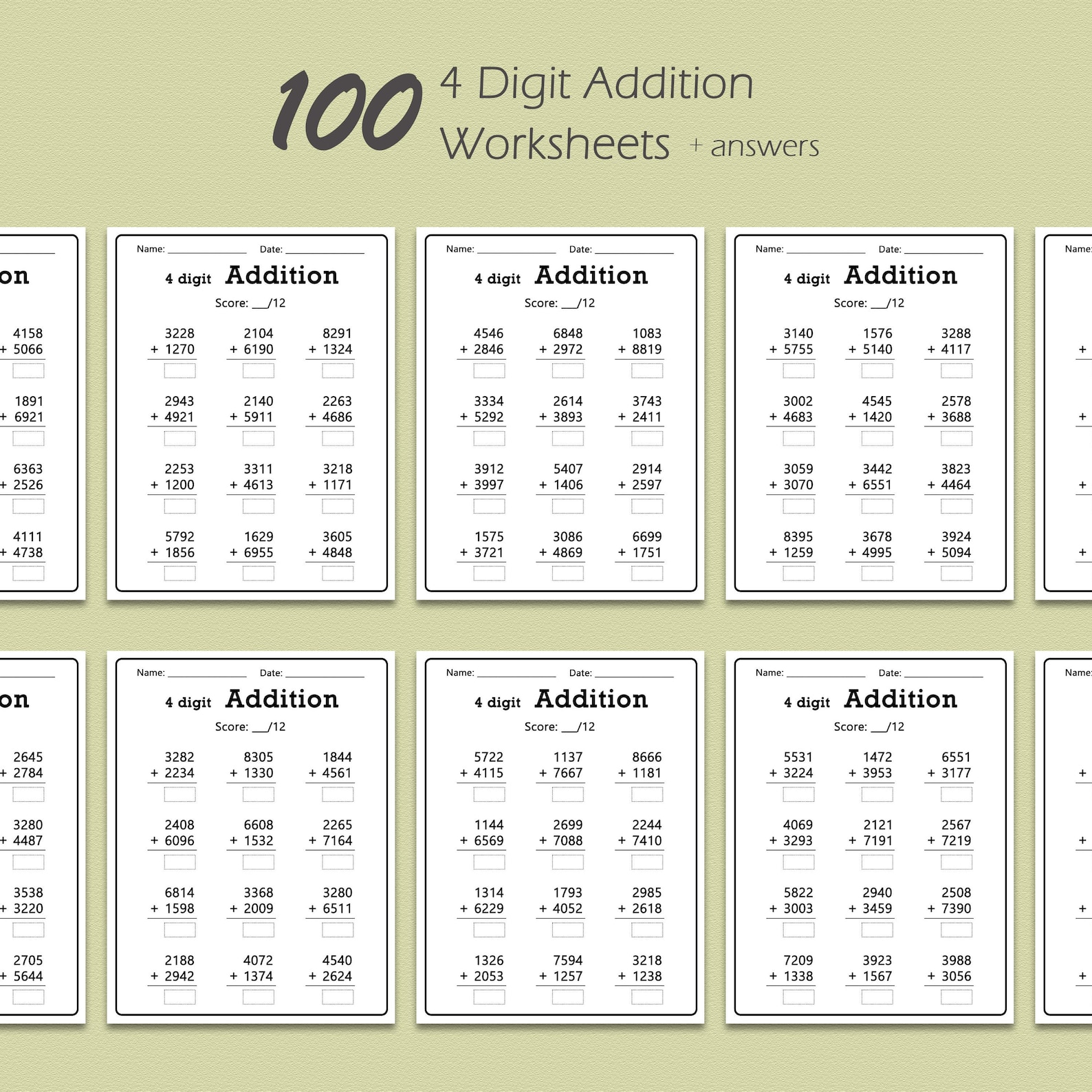 100 Four Digit Addition Worksheets | Printable Math Worksheets ...