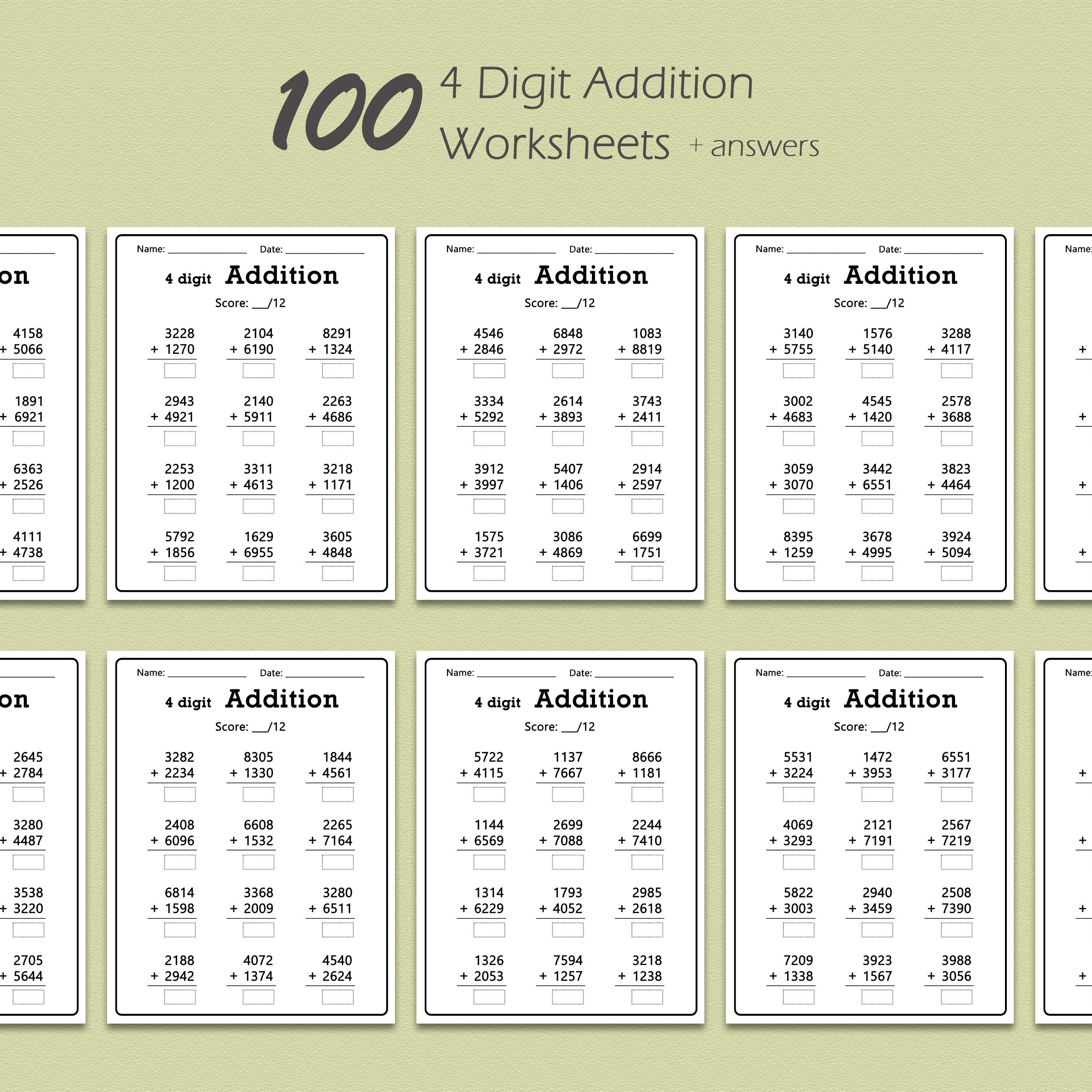 100 Four Digit Addition Worksheets | Printable Math Worksheets ...