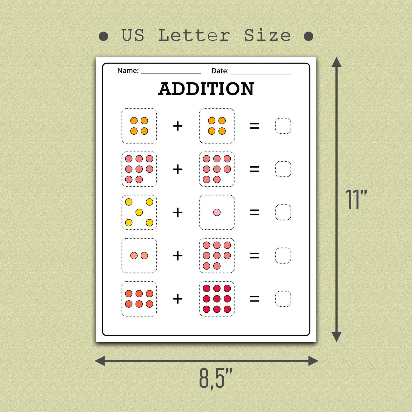Addition With Dots Math Worksheets: Numbers 1-9 (PDF Printable) - Etsy