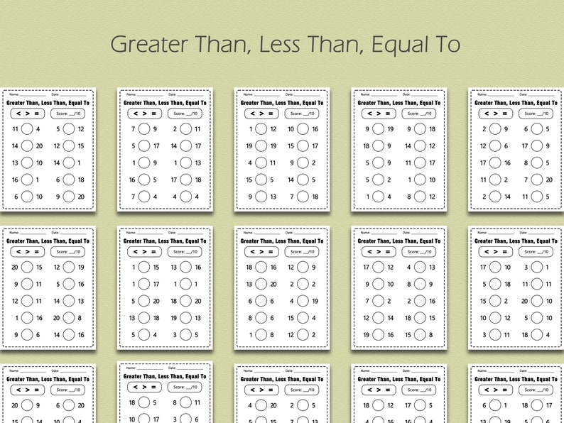 Comparing Numbers 1-20 Greater Than, Less Than, Equal To - Etsy