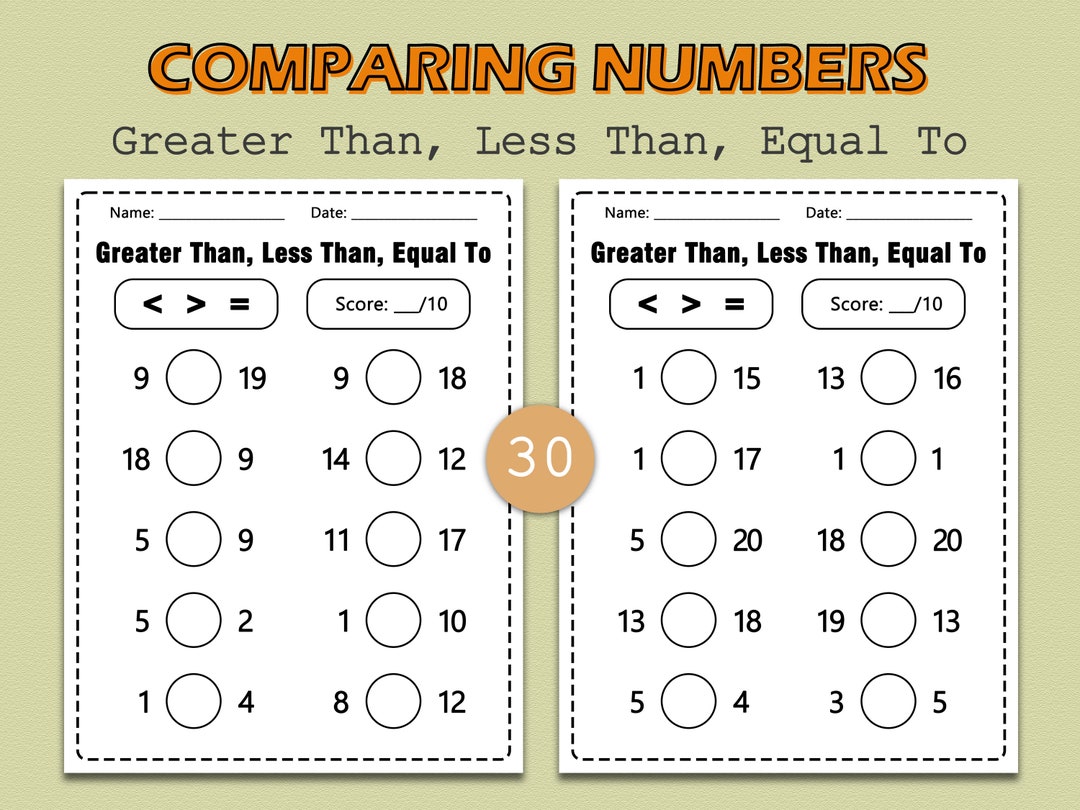 Comparing Numbers 1-20 Greater Than, Less Than, Equal To - Etsy