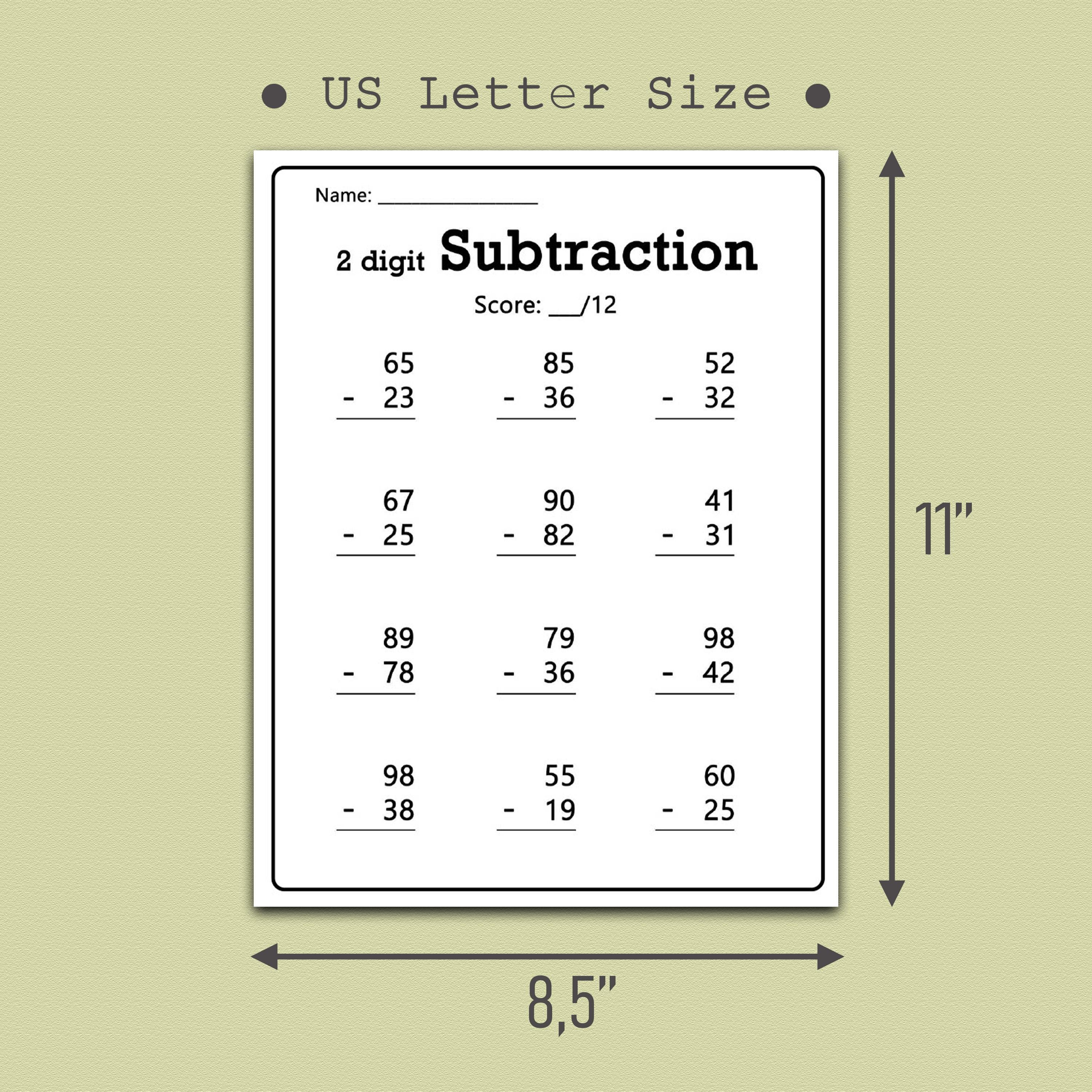 50 Two Digit Subtraction Worksheets | Printable Math Worksheets, 10-99 ...