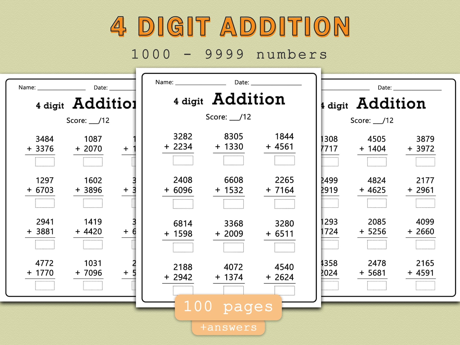 100 Four Digit Addition Worksheets | Printable Math Worksheets ...