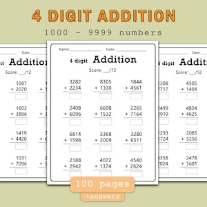100 Four Digit Addition Worksheets | Printable Math Worksheets ...