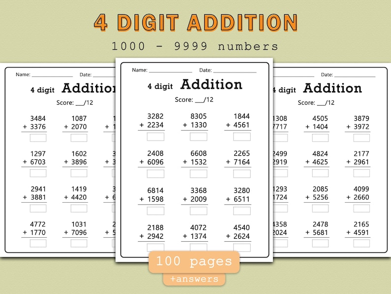 100 Four Digit Addition Worksheets | Printable Math Worksheets ...